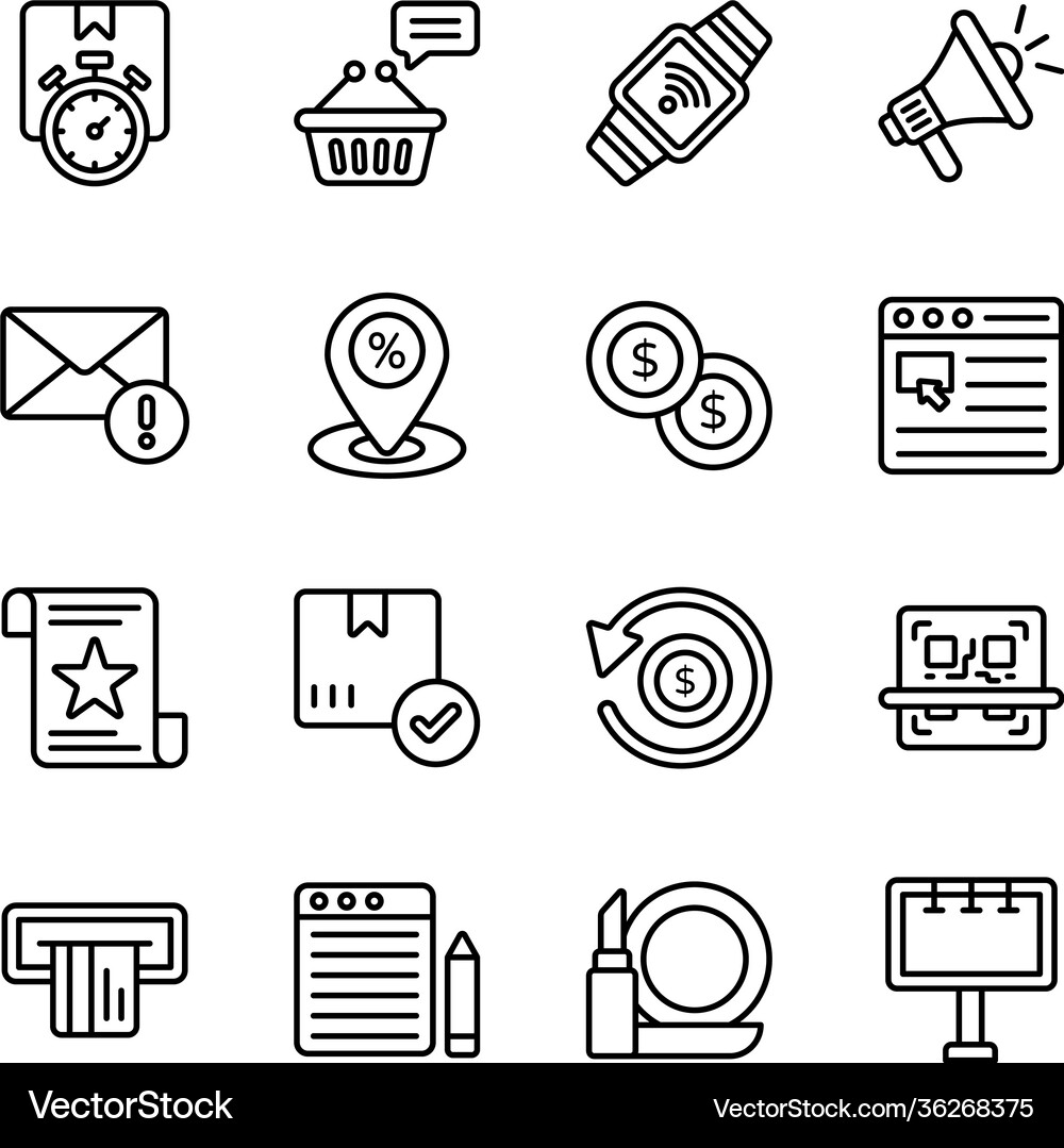 Ecommerce and promotion line icons set Royalty Free Vector