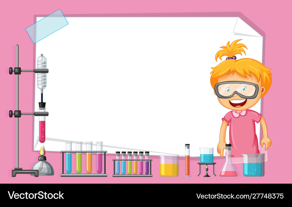 Frame template with girl working in science lab Vector Image