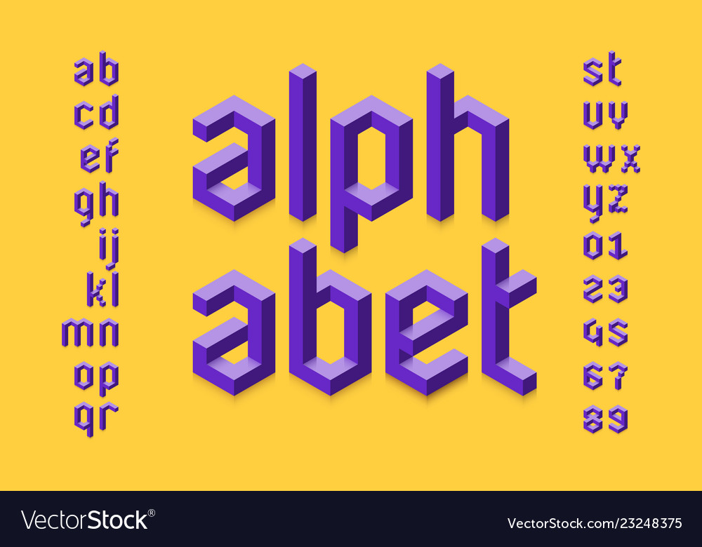 Isometric 3d font design three-dimensional Vector Image Isometric 3d font design three-dimensional Vector Image