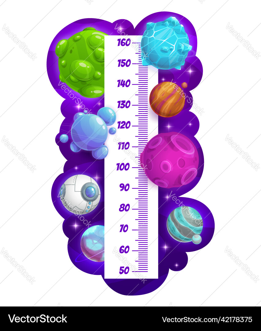 Kids height chart cartoon space planets in galaxy Vector Image