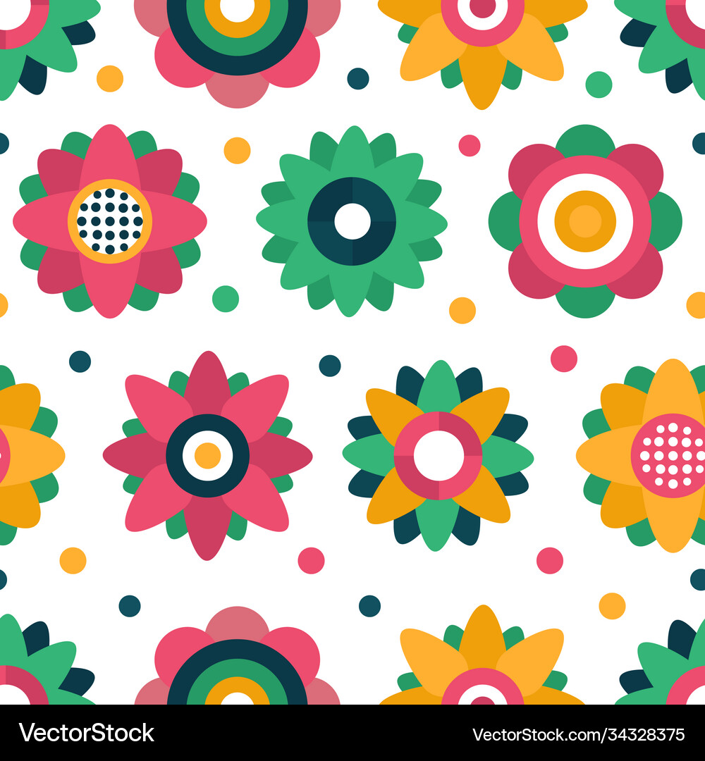 Kids style pattern with repeated geometric flowers