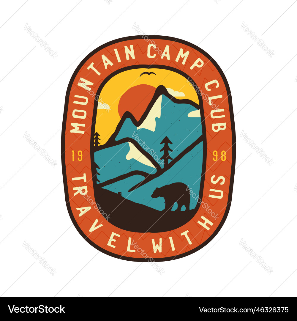 Vintage camping logo badge featuring wilderness Vector Image