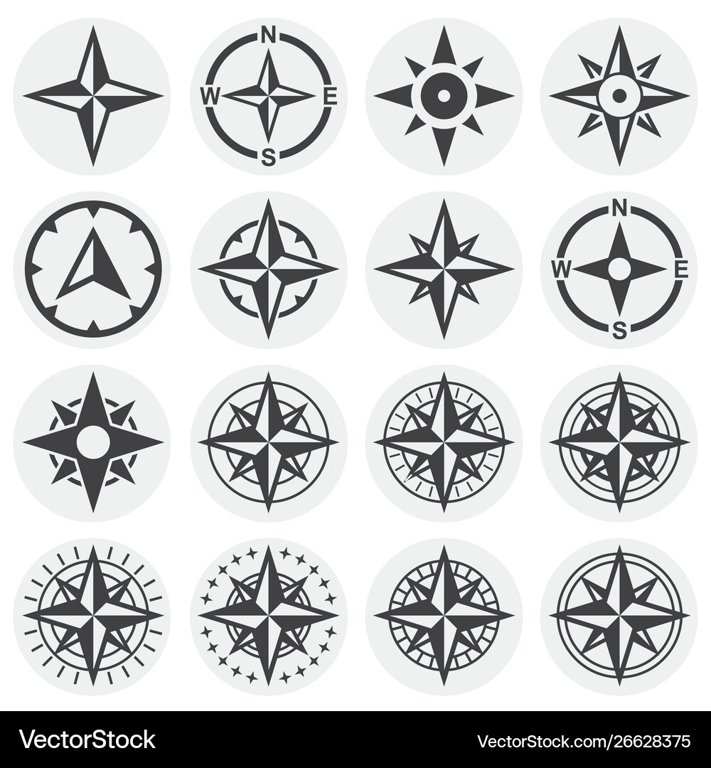 Windrose icons set on background for graphic Vector Image