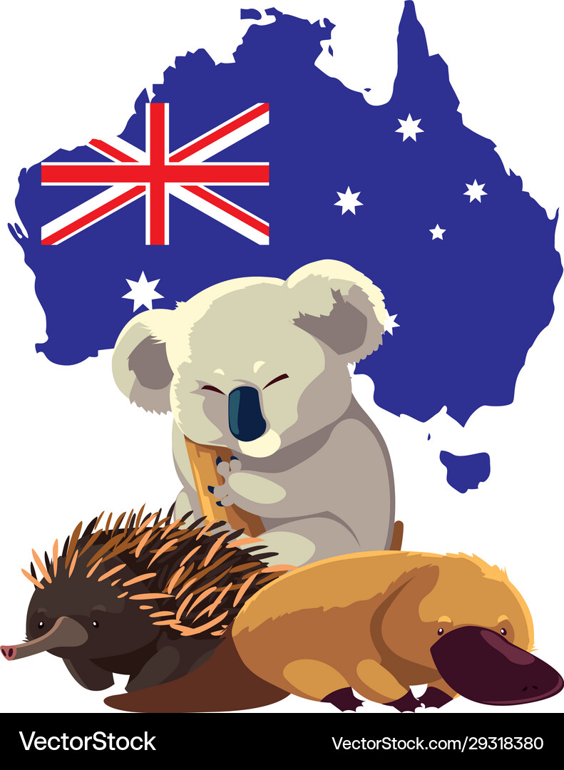 Animals australia with map Royalty Free Vector Image
