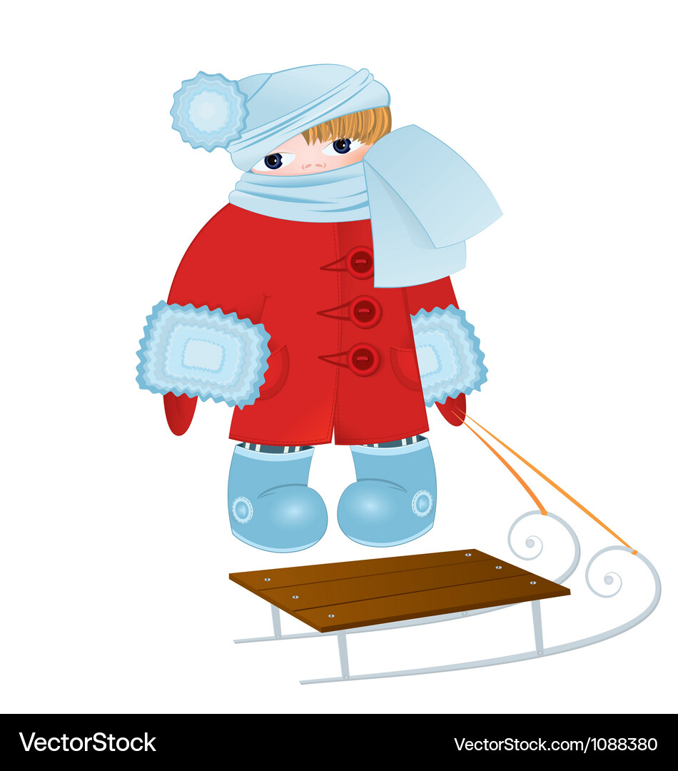 Cartoon kid with sled Royalty Free Vector Image