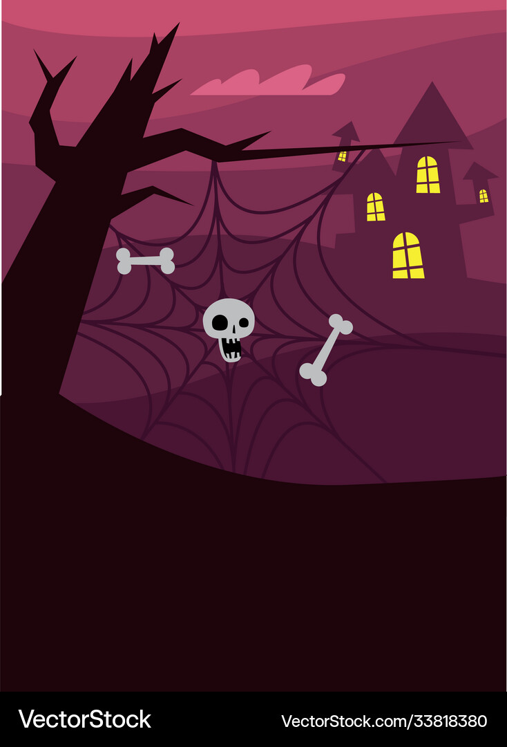 Halloween spiderweb with skull and bones at tree Vector Image