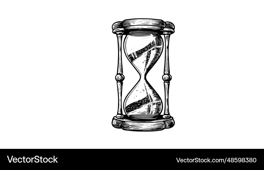 Sand watch glass engraving Royalty Free Vector Image