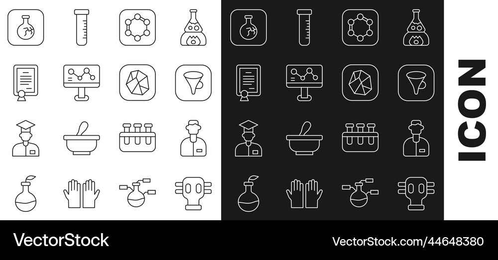 Set line gas mask laboratory assistant funnel Vector Image