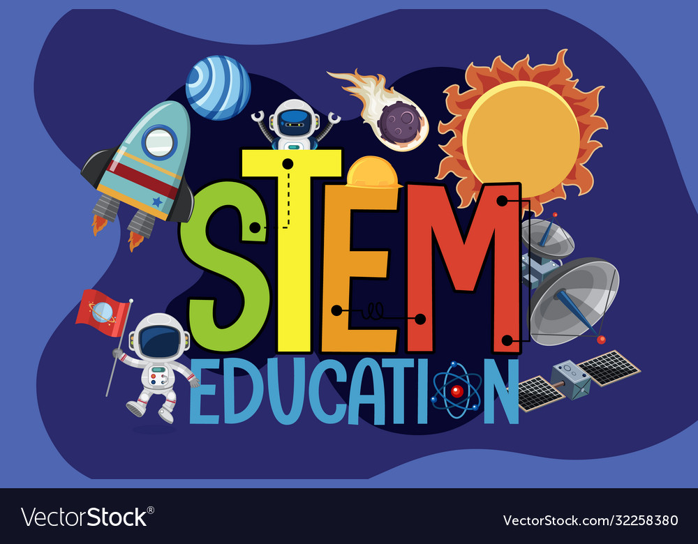 Stem education logo with space objects Royalty Free Vector