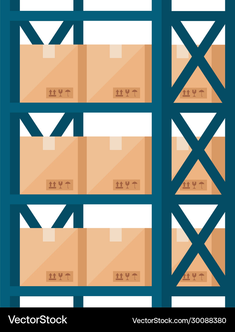 Warehouse metal shelving with boxes isolated icon Vector Image