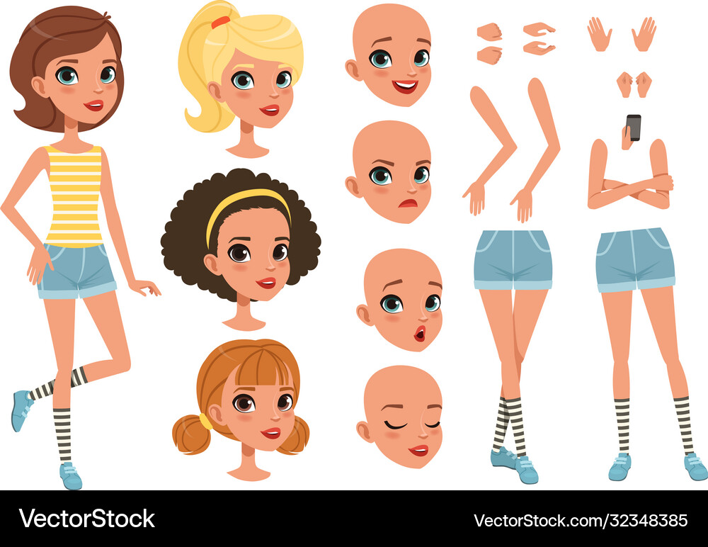 Cute girl constructor for animation pretty female Vector Image