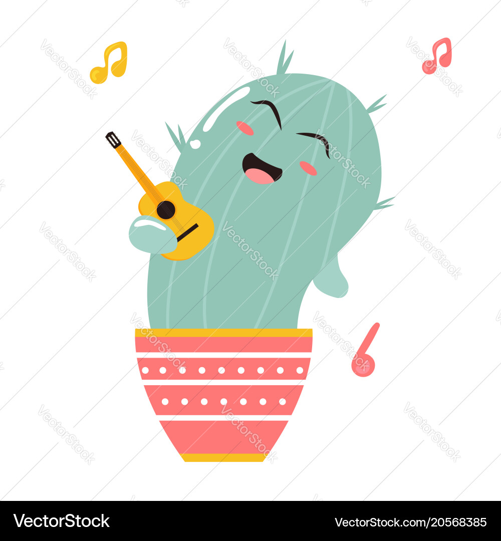 Cute singing cartoon cactus Royalty Free Vector Image