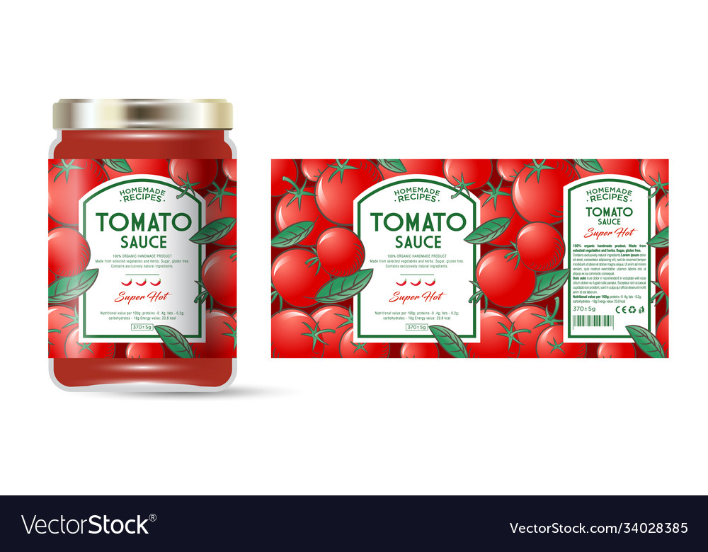 Label Packaging Jar Tomato Hot Sauce Pattern Vector Image