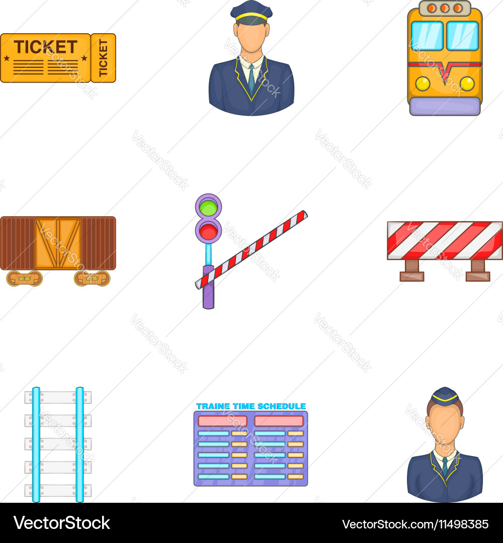 Railway icons set cartoon style Royalty Free Vector Image