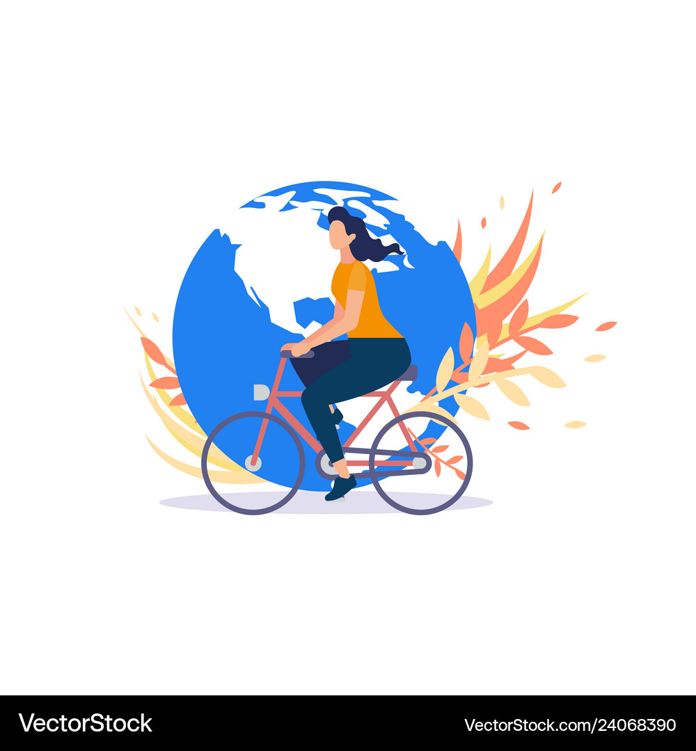 Bicyclists worldwide movement flat concept Vector Image