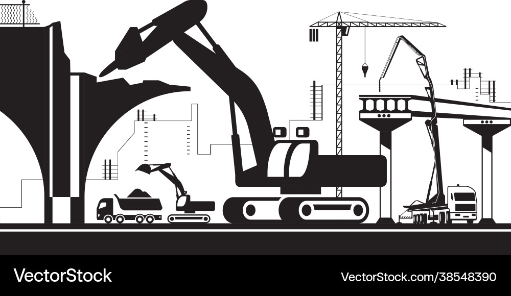 Demolition old bridge and building a new Vector Image