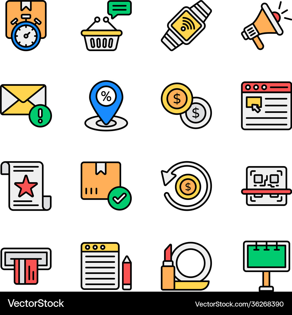 Ecommerce and promotion flat outline icons set Vector Image
