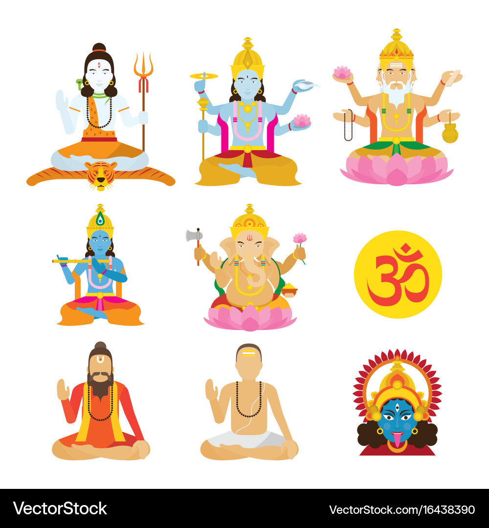 God hinduism and priest set Royalty Free Vector Image