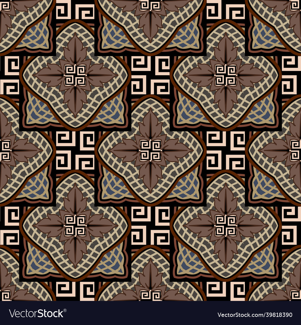 Greek seamless pattern colorful floral background Vector Image