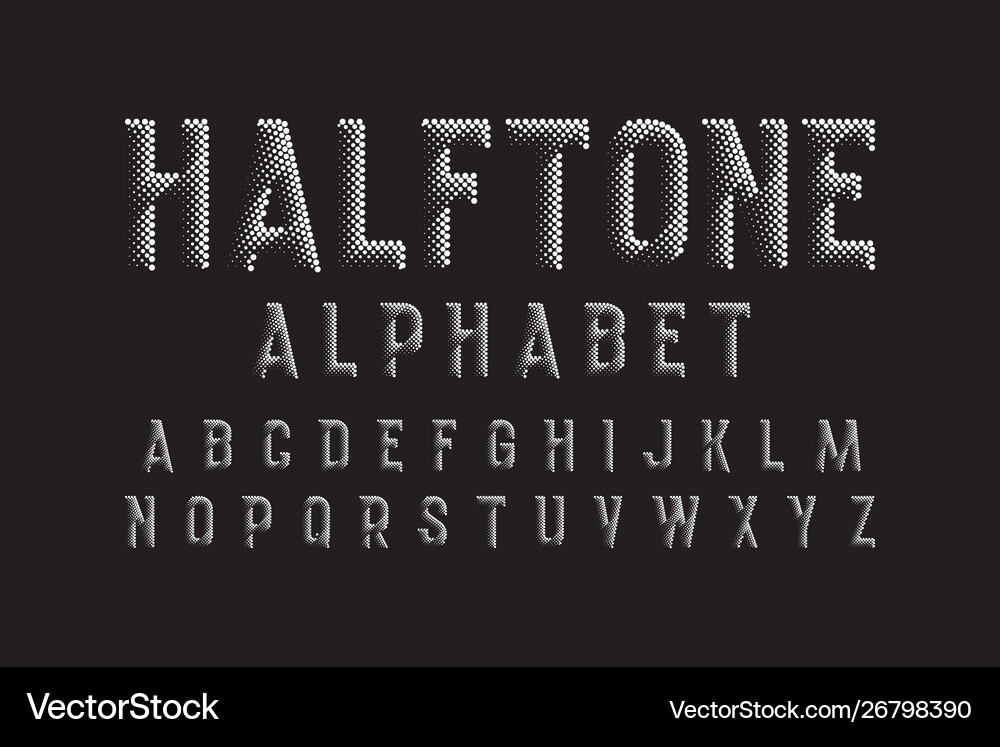 Halftone alphabet white dots contrasting font Vector Image