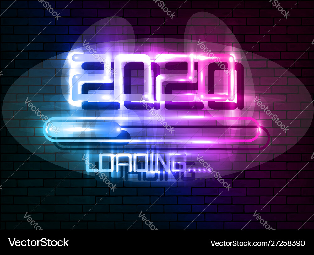 Happy new year 2020 with loading icon neon sign Vector Image