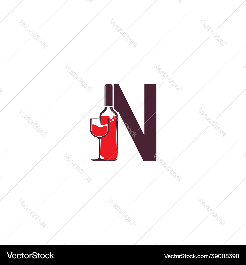 Letter n with wine bottle icon logo Royalty Free Vector