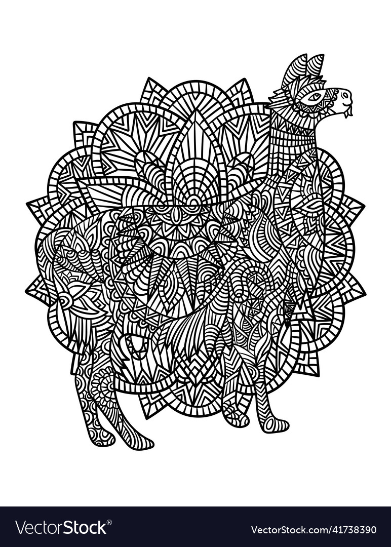 Llama mandala coloring pages for adults Royalty Free Vector