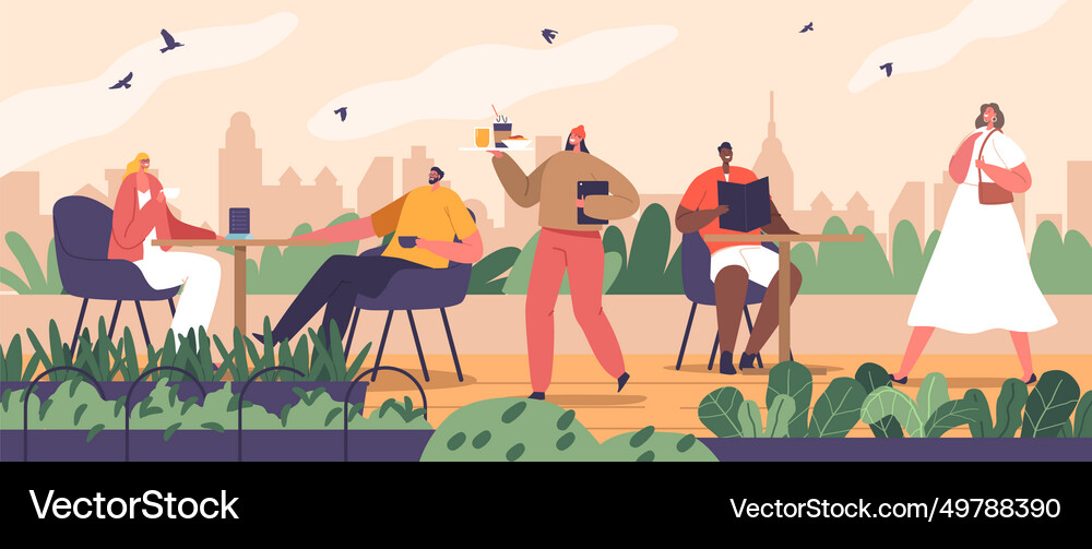 Patron characters delight in farm-to-table Vector Image