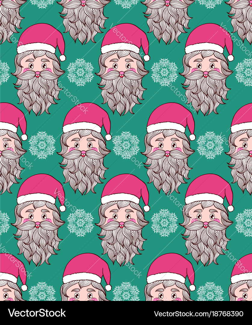 Pattern with hand drawn head of santa Royalty Free Vector