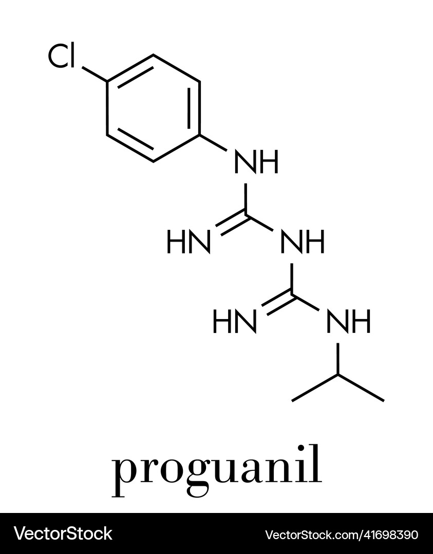 Proguanil prophylactic malaria drug molecule Vector Image