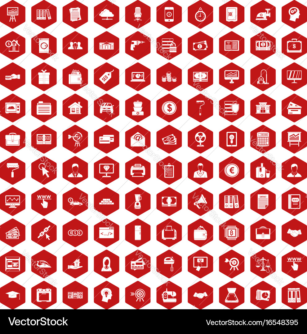 100 lending icons hexagon red Royalty Free Vector Image