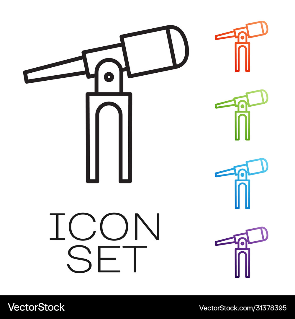 Black line telescope icon isolated on white Vector Image