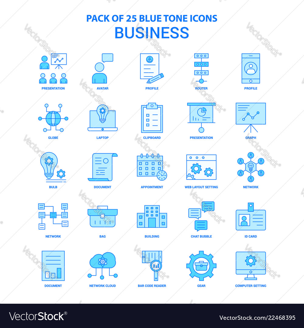 Business blue tone icon pack - 25 sets Royalty Free Vector
