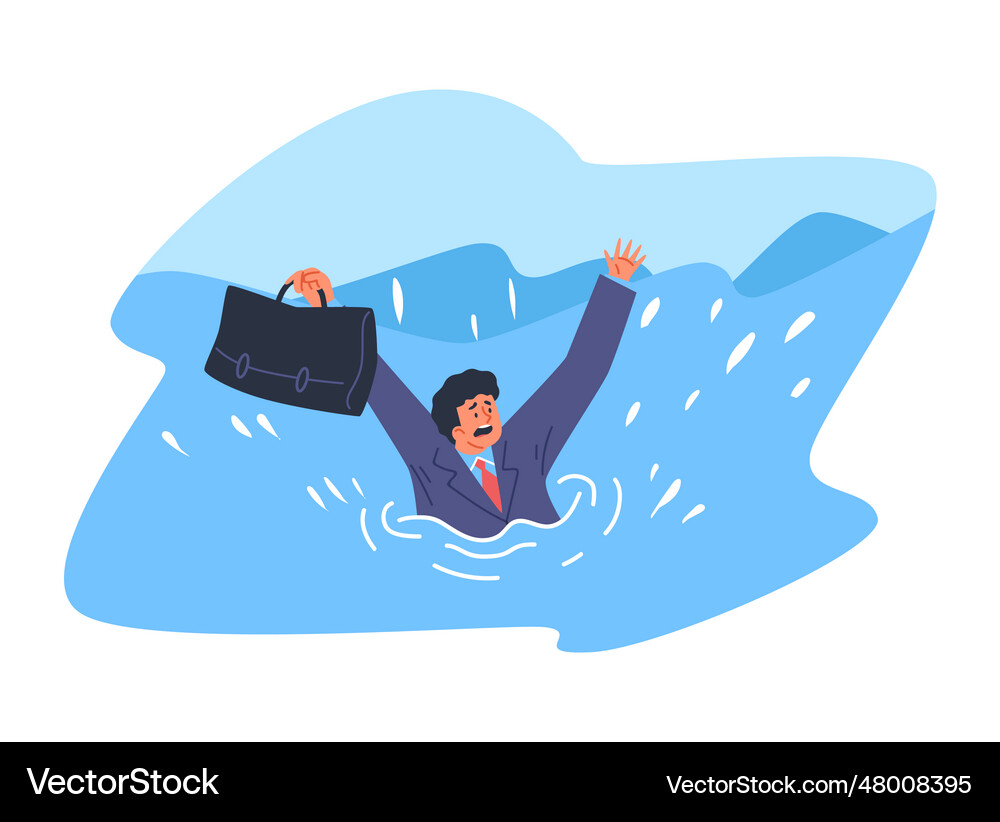 Business man sinking holding briefcase in hands Vector Image