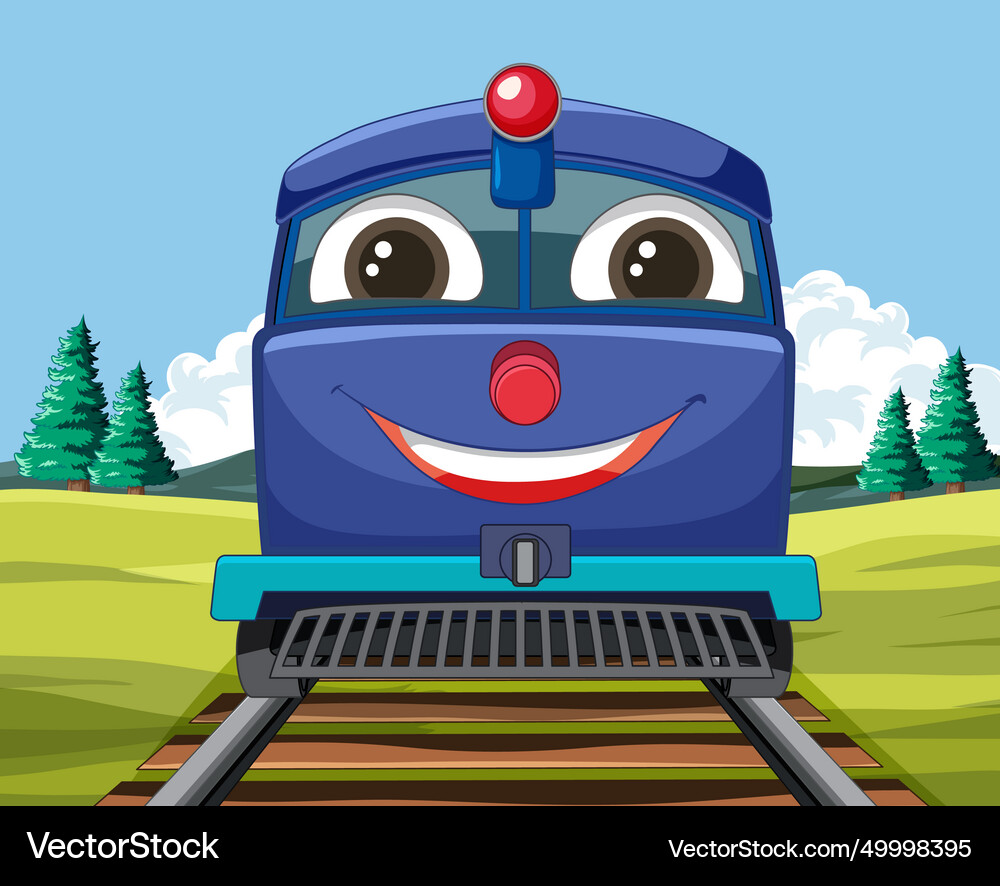Colorful animated train with a happy face Vector Image