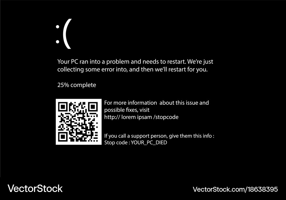 Computer black screen death Royalty Free Vector Image