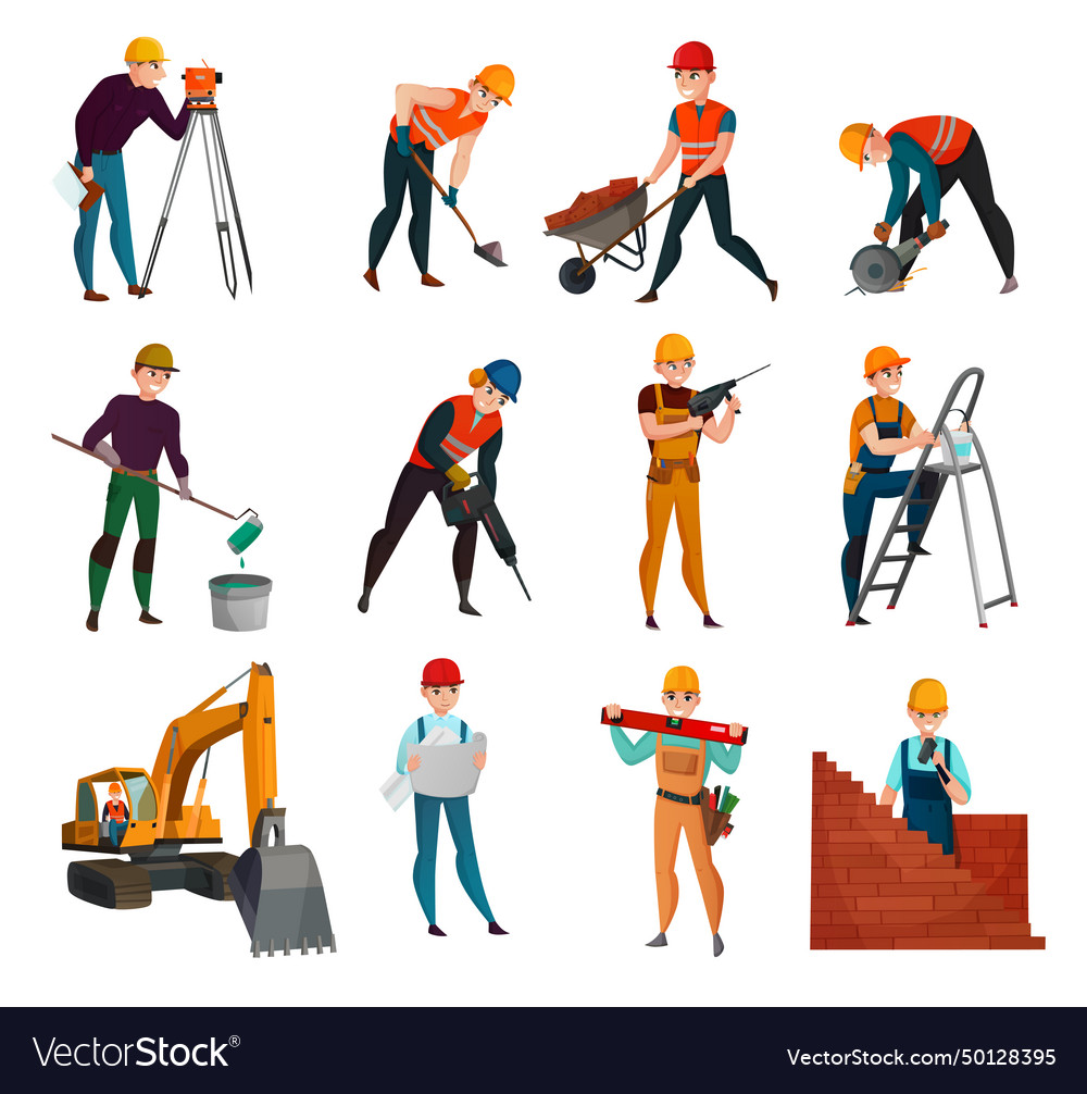 Construction workers set Royalty Free Vector Image