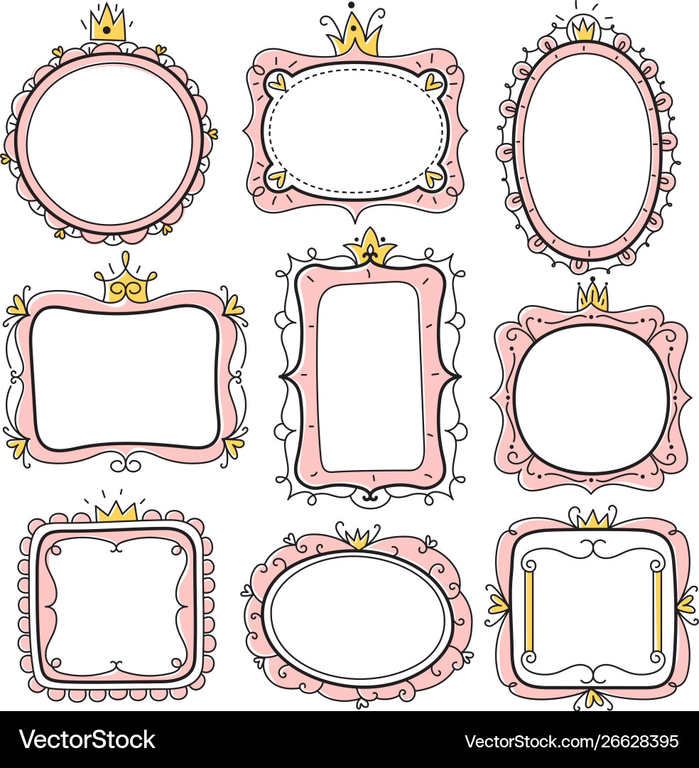 Princess frames pink cute floral mirror Royalty Free Vector