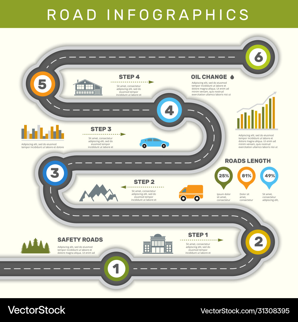 Road infographic timeline with point map business Vector Image