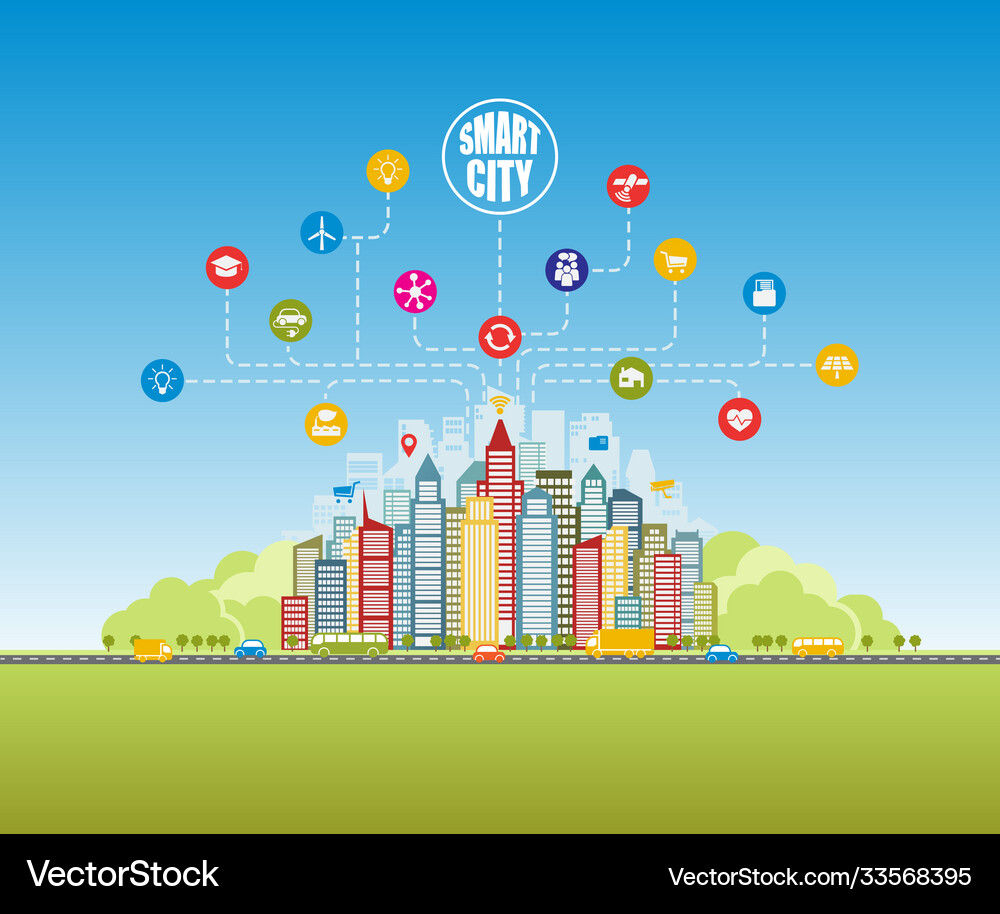 Smart city with advanced services social Vector Image