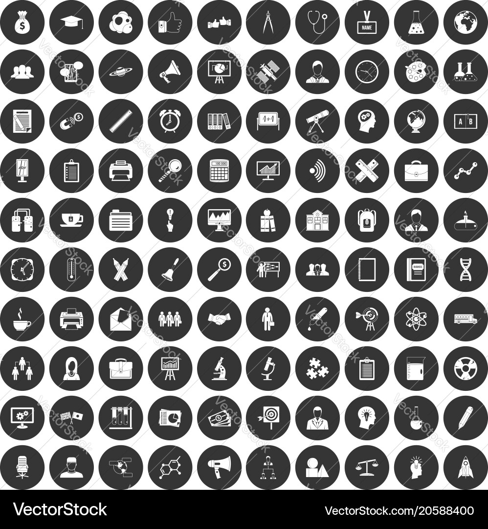 100 seminar icons set black circle Royalty Free Vector Image