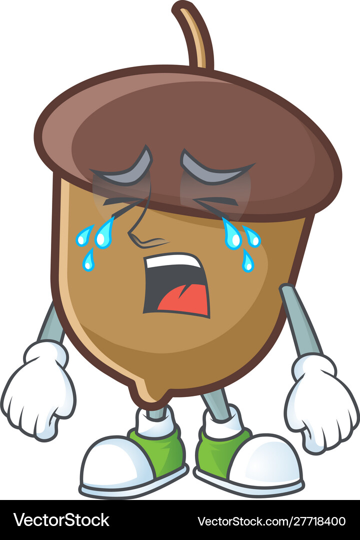 Cute acorn with character mascot design crying Vector Image