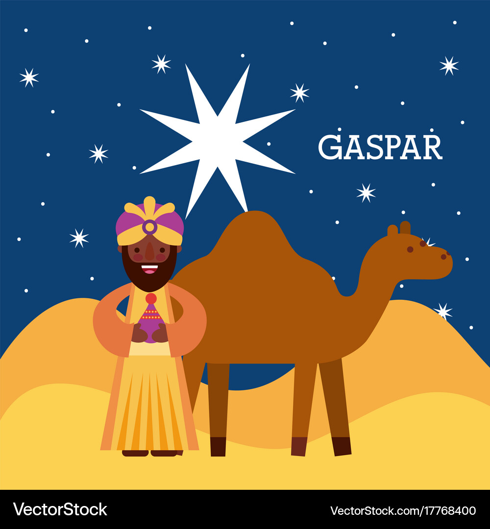 Gaspar wise king nad camel manger character Vector Image