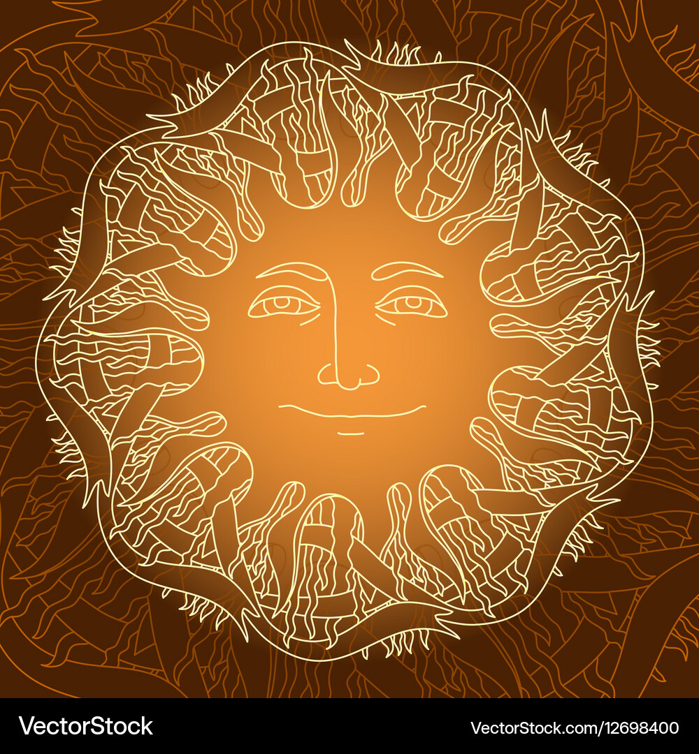 Hand drawn mandala with sun ribbon on Royalty Free Vector