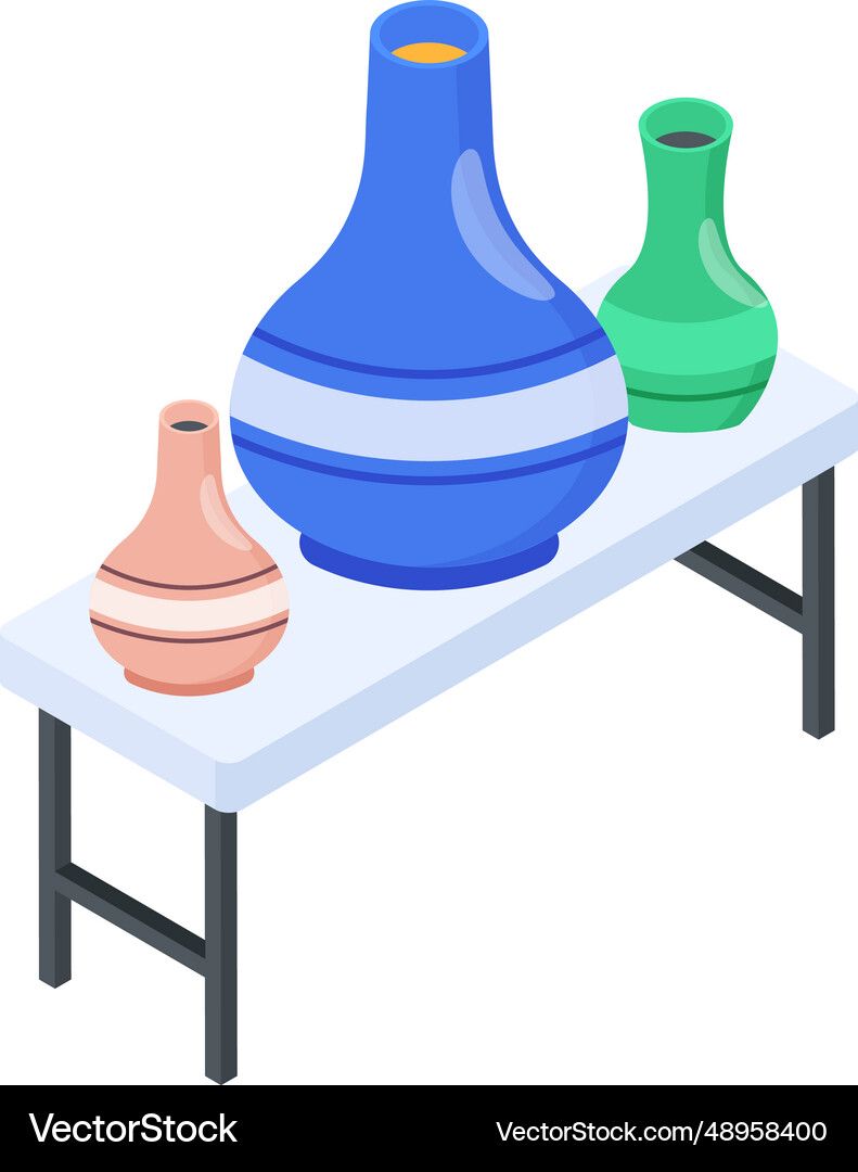 Heres an isometric icon of ceramic pottery table Vector Image