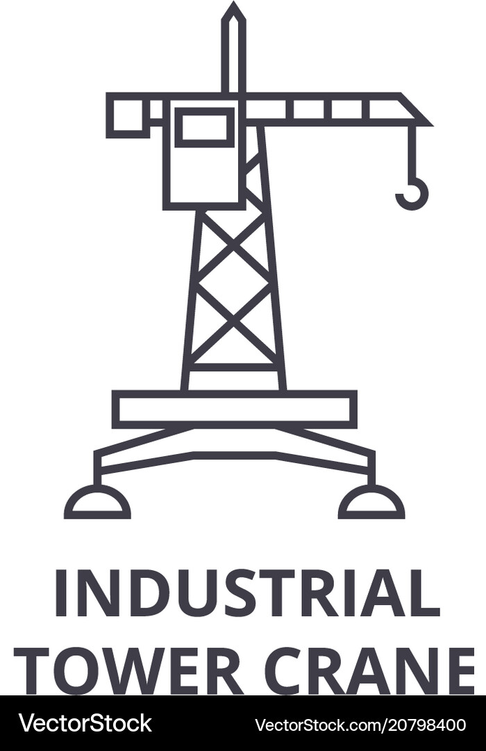 Industrial tower crane line icon sign Royalty Free Vector