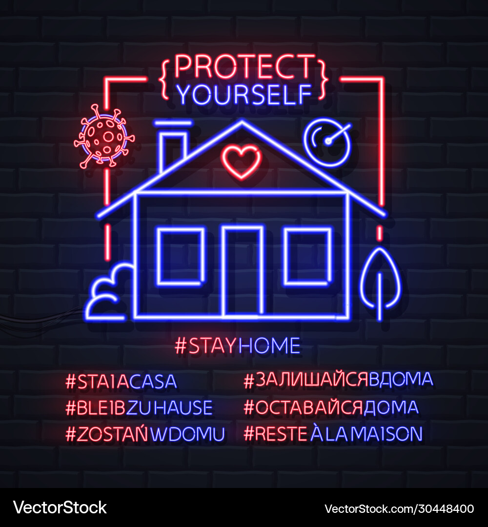 Neon sign hashtag stay home Royalty Free Vector Image