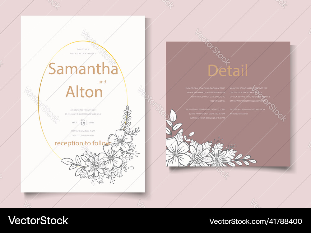Wedding invitation template with floral outline Vector Image
