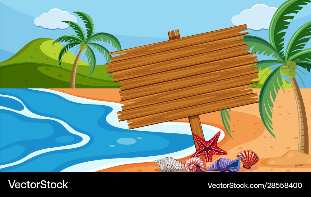 Wooden sign on beach Royalty Free Vector Image