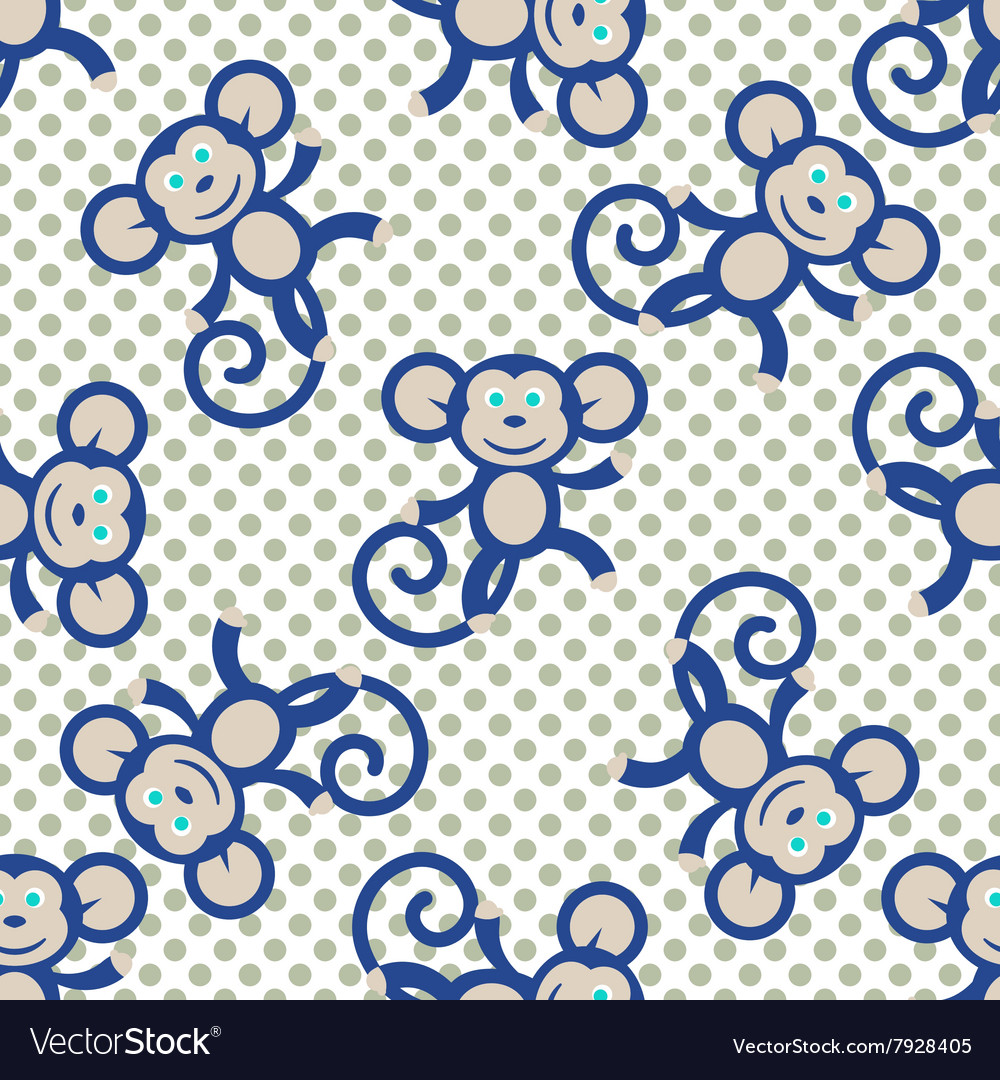 Blue monkey kid seamless pattern Royalty Free Vector Image